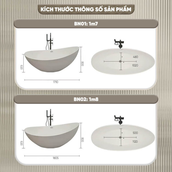 Bồn tắm nhựa Acrylic Enic® BN01 BN02