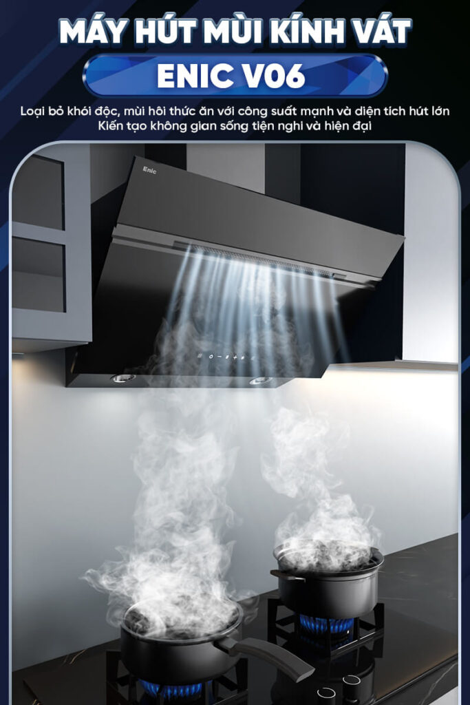 Máy Hút Mùi Áp Tường Kính Vát Enic V06