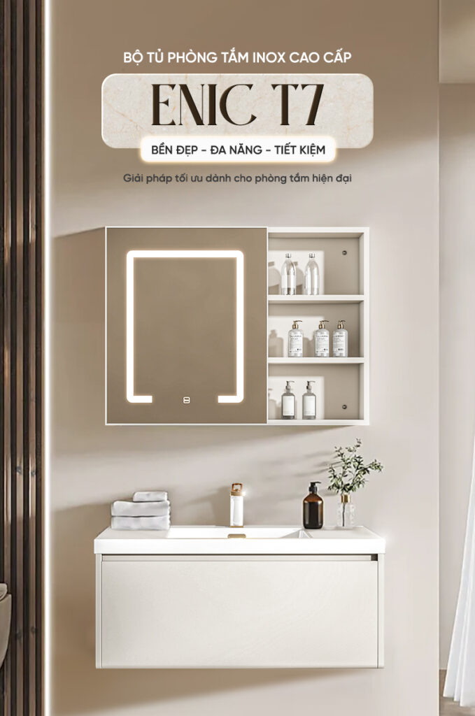 Bộ tủ gương lavabo phòng tắm cao cấp Enic T7